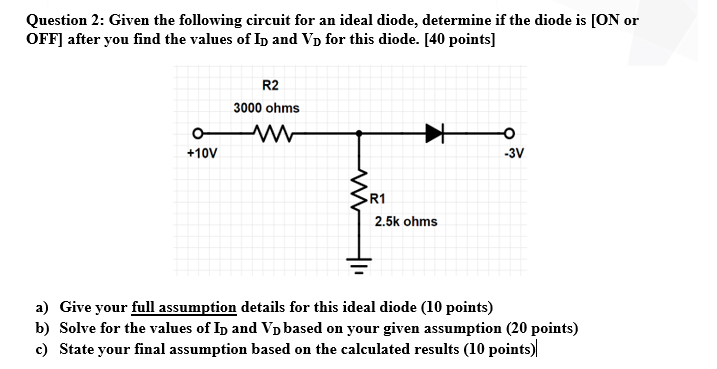 Solved Question 2: Given the following circuit for an ideal | Chegg.com