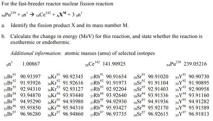 Solved For the fast-breeder reactor nuclear fission reaction | Chegg.com