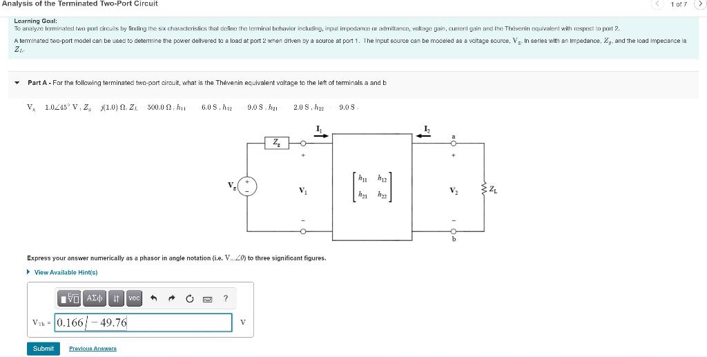 Solved Analysis of the Terminated Two-Port Circuit 1 of 7 > | Chegg.com