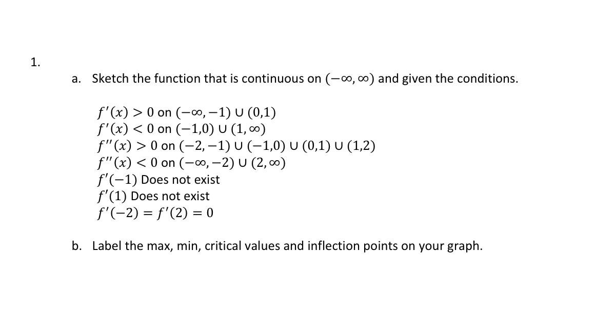 Solved a. Sketch the function that is continuous on (−∞,∞) | Chegg.com