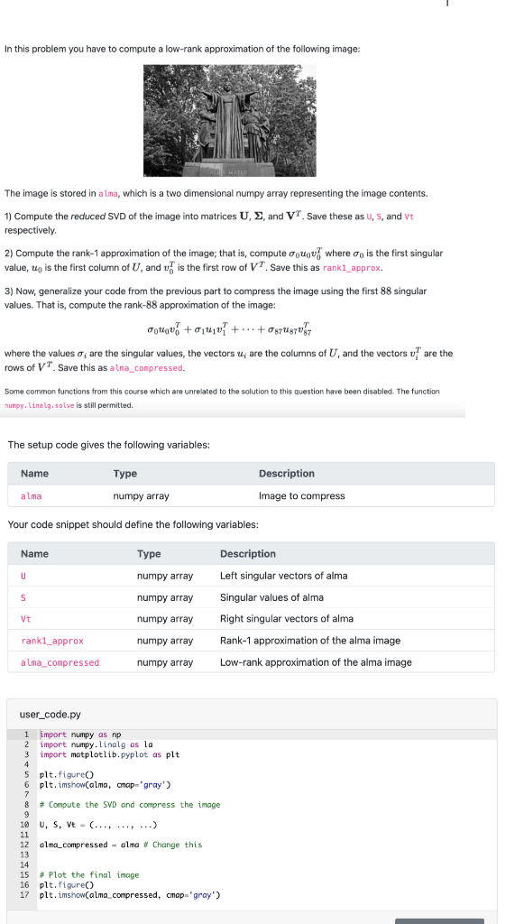Solved In this problem you have to compute a low-rank | Chegg.com