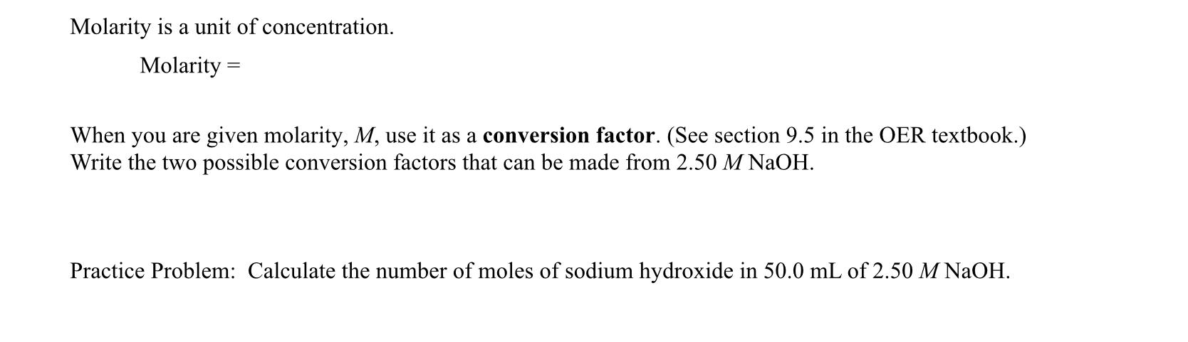 Solved Molarity is a unit of concentration. Molarity = When | Chegg.com