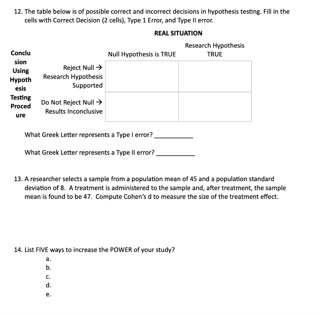 12. The table below is of possible correct and | Chegg.com