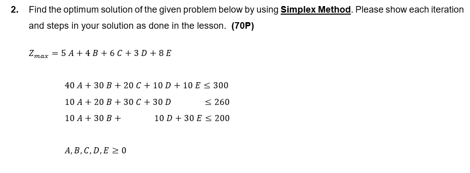 Solved 2. Find the optimum solution of the given problem | Chegg.com