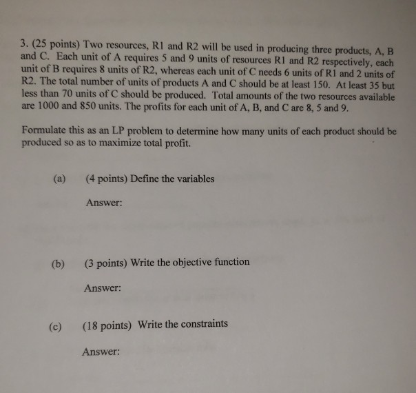 Solved 3. (25 points) Two resources, R1 and R2 will be used | Chegg.com