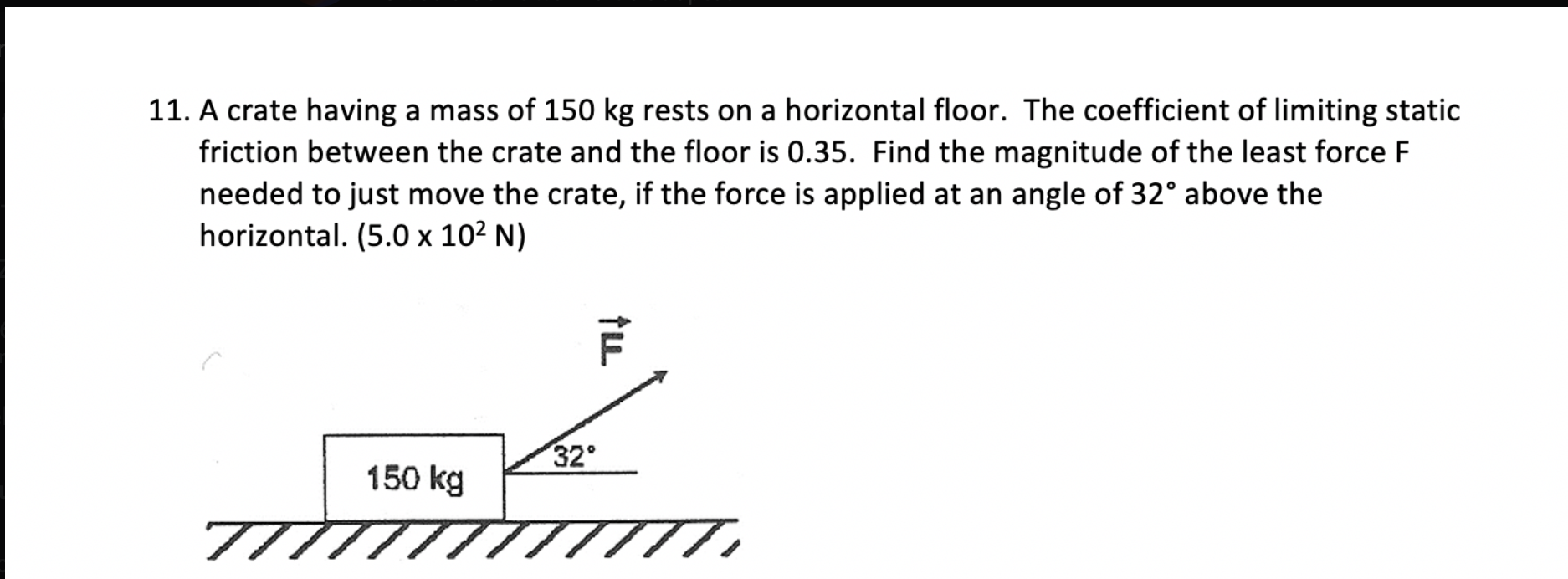 Solved 11. A crate having a mass of 150 kg rests on a | Chegg.com