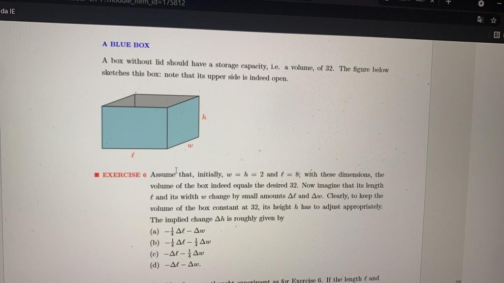 Solved id=1/5812 da IE 9 A BLUE BOX A box without lid should | Chegg.com