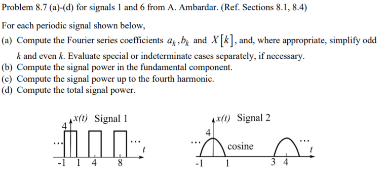 Solved Problem 8.7 (a)-(d) for signals 1 and 6 from A. | Chegg.com