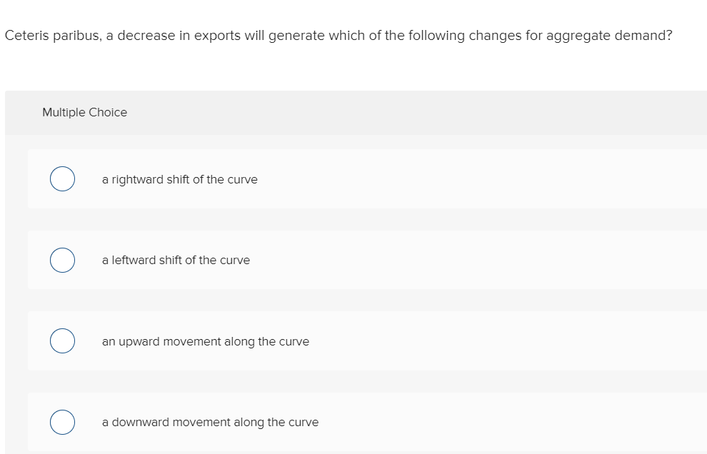 Solved Ceteris paribus, a decrease in exports will generate | Chegg.com