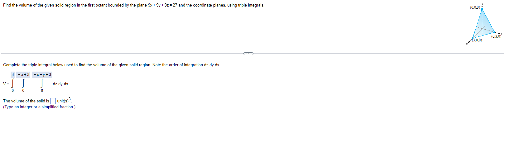 Solved Find the volume of the given solid region in the | Chegg.com