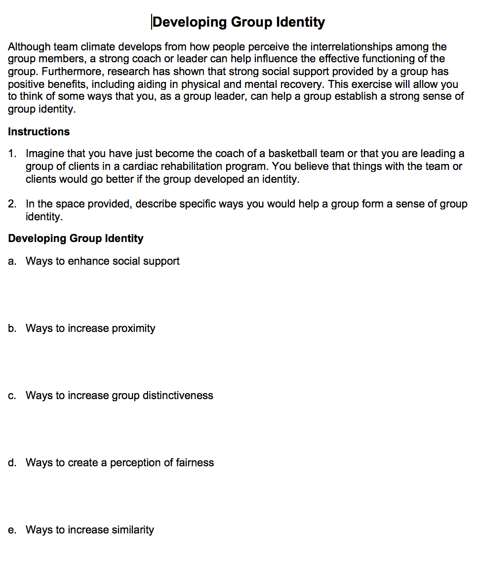 Solved Developing Group Identity Although team climate | Chegg.com