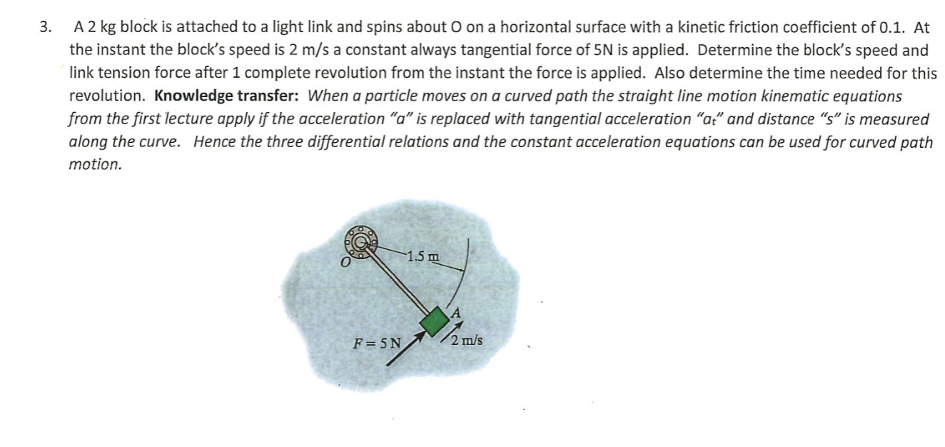 Solved 3. A 2 kg block is attached to a light link and spins | Chegg.com
