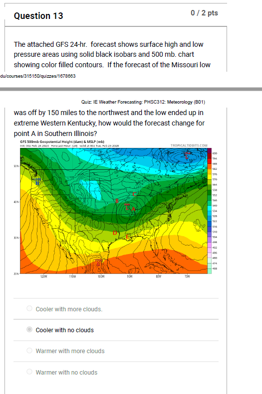 Solved The attached GFS 24-hr. forecast shows surface high | Chegg.com