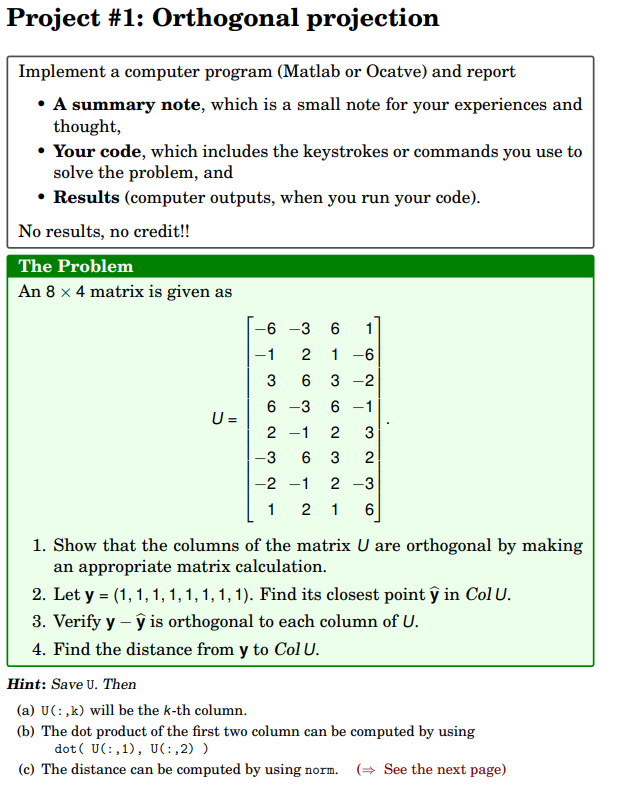 Solved Project #1: Orthogonal projection Implement a | Chegg.com