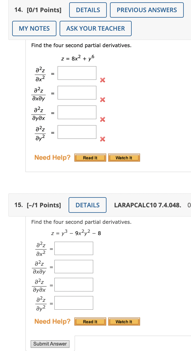 Solved Find The Four Second Partial Derivatives 3779