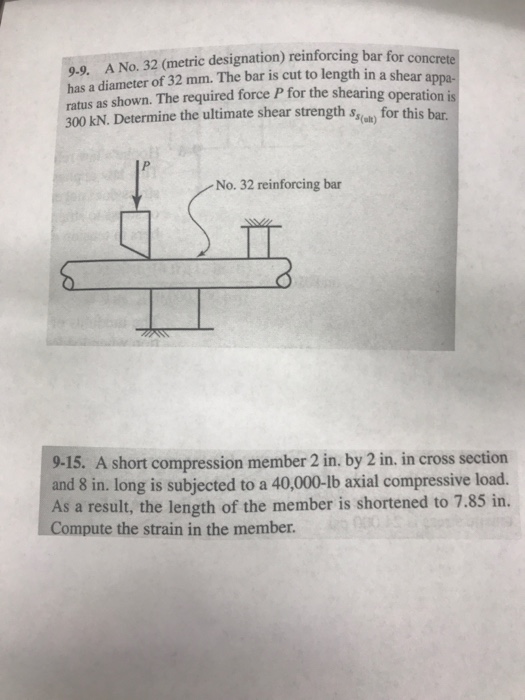 Solved 9.9. A No. 32 (metric designation) reinforcing bar | Chegg.com