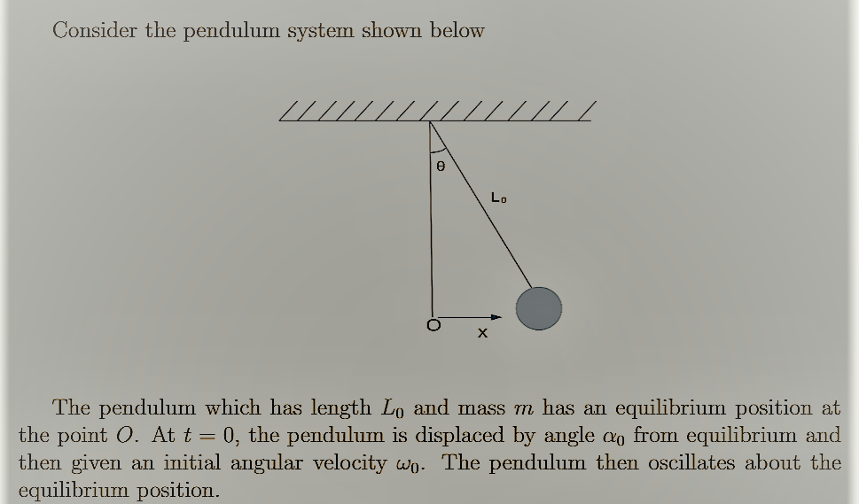 Solved Consider the pendulum system shown below o Lo The | Chegg.com