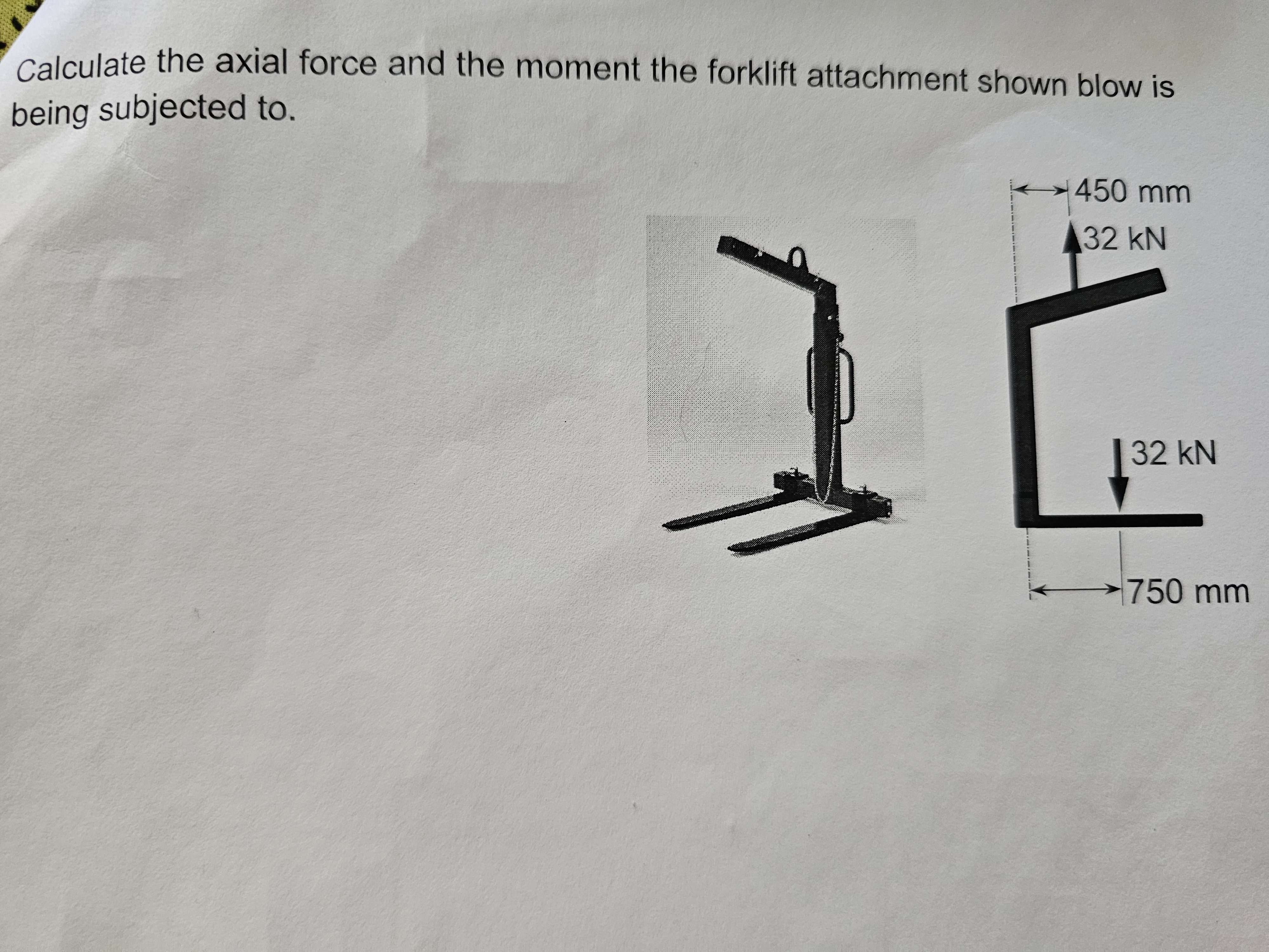 Solved Calculate the axial force and the moment the forklift | Chegg.com
