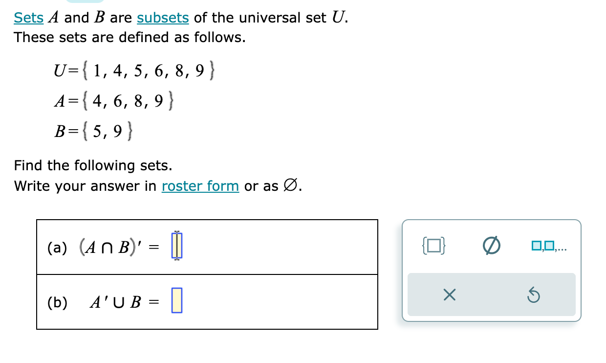 Solved Sets A and B are subsets of the universal set U. | Chegg.com
