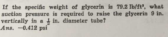 Solved If the specific weight of glycerin is 79.2 Ib/ft', | Chegg.com