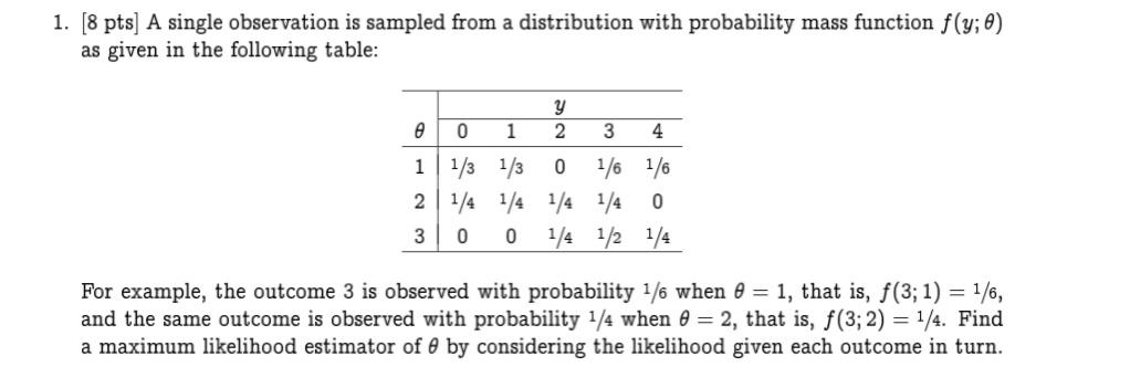 Solved [8 pts] A single observation is sampled from a | Chegg.com