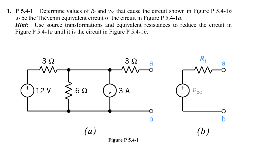 Solved 1. P 5.4-1 Determine values of Rt and Voc that cause | Chegg.com
