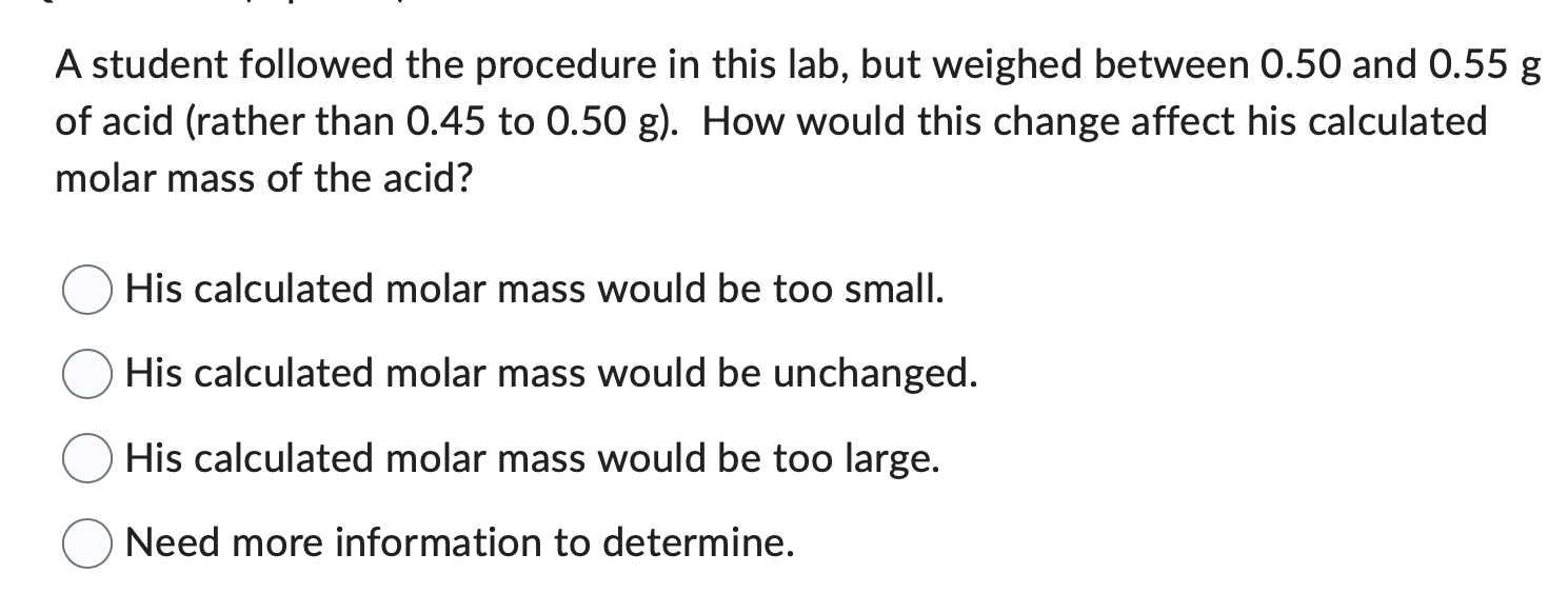 Solved A student followed the procedure in this lab, but | Chegg.com