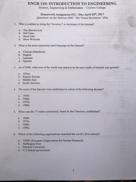 Solved ENGR 110: INTRODUCTION TO ENGINEERING Science, | Chegg.com