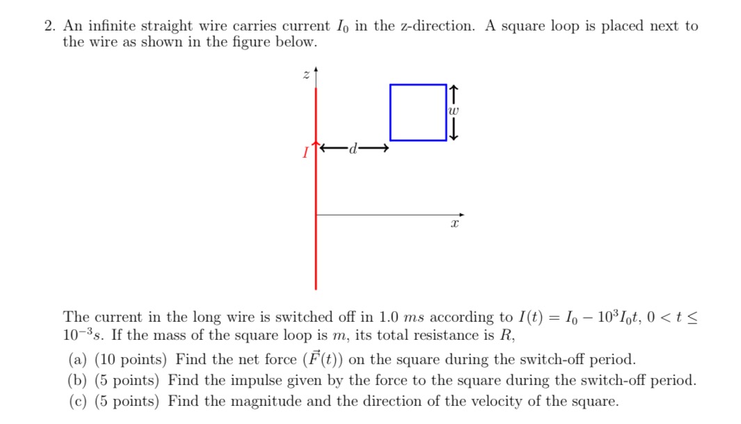 Solved An infinite straight wire carries current I0 ﻿in the | Chegg.com