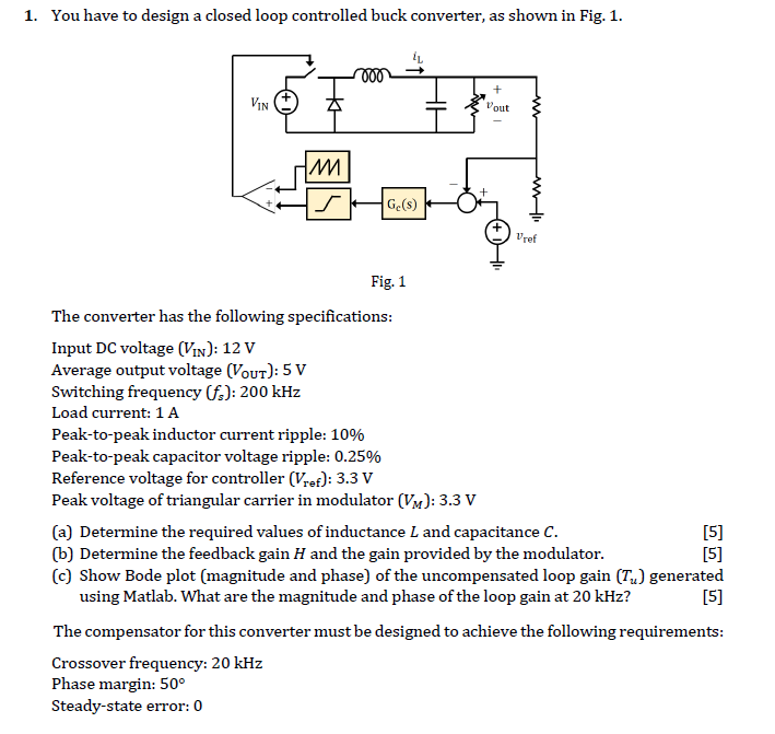 Solved 1. You have to design a closed loop controlled buck | Chegg.com