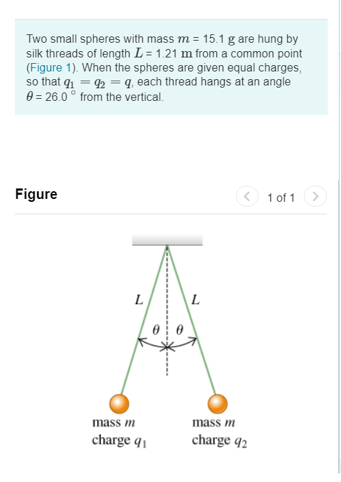 Solved Two small spheres with mass m = 15.1 g are hung by | Chegg.com