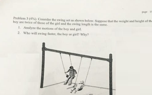 Solved page is Problem 3 (4%). Consider the swing set as | Chegg.com