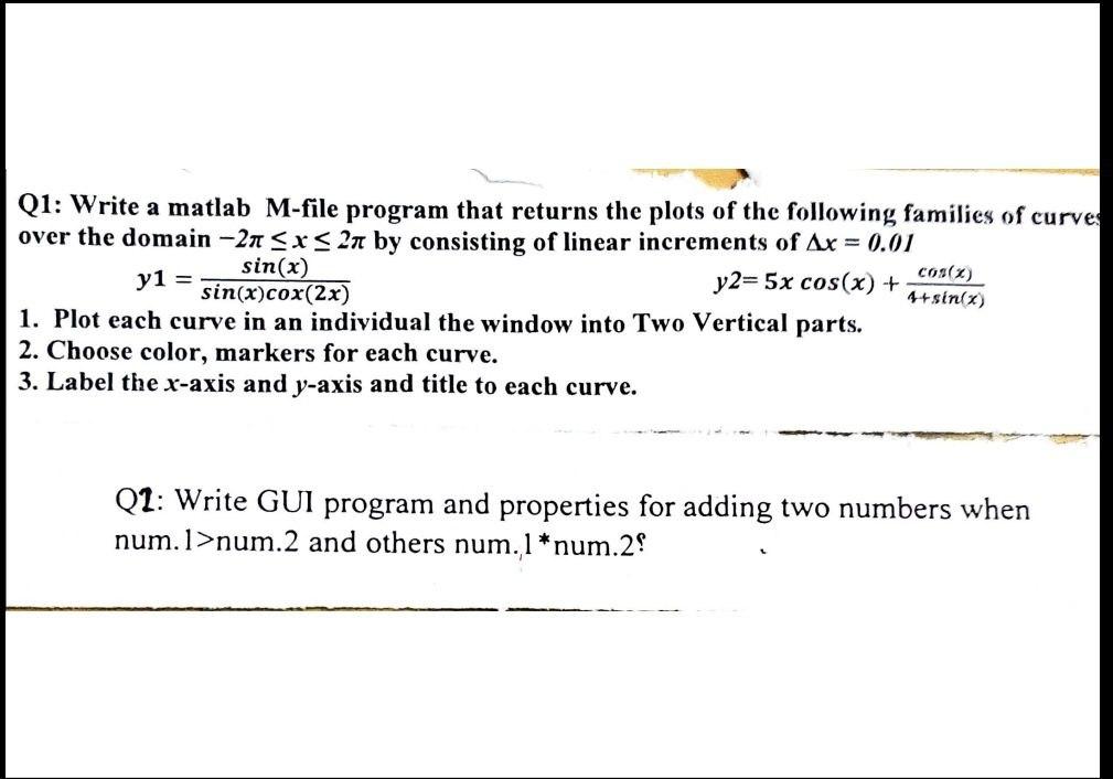 Solved cos(x) Q1: Write a matlab M-file program that returns | Chegg.com