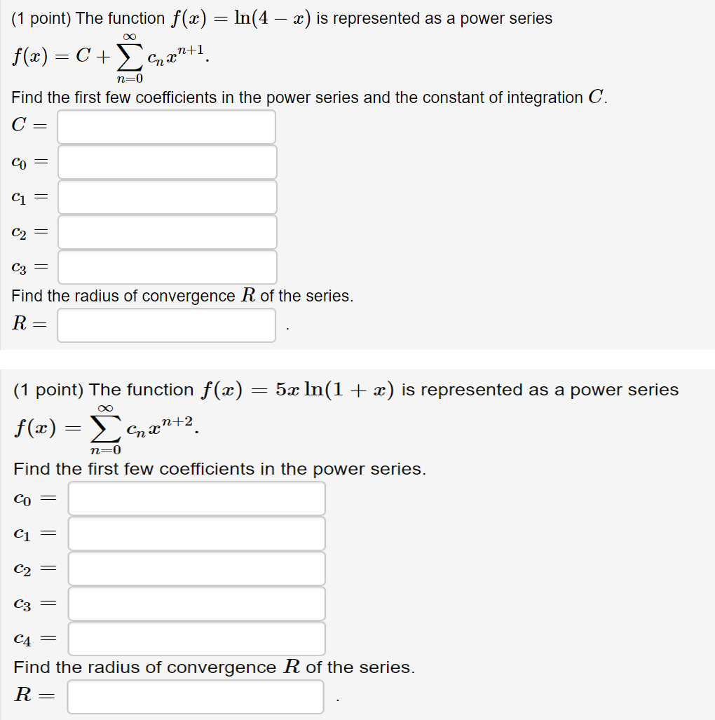 Solved (1 point) The function f(x) = ln(4 – x) is | Chegg.com