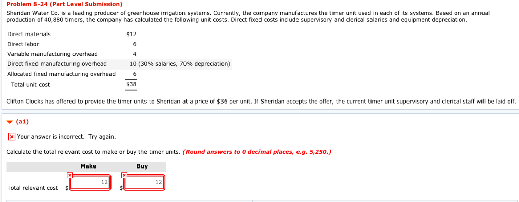 Solved Problem 8-24 (Part Level Submission) Sheridan Water | Chegg.com