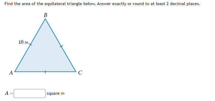 Solved Find the area of the equilateral triangle below. | Chegg.com