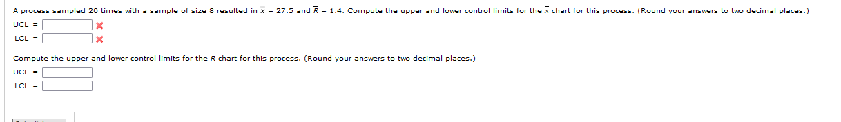 Solved UCL= LCL= Compute the upper and lower control limits | Chegg.com