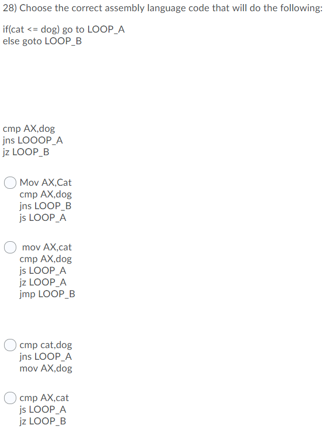 Solved 28) Choose the correct assembly language code that | Chegg.com