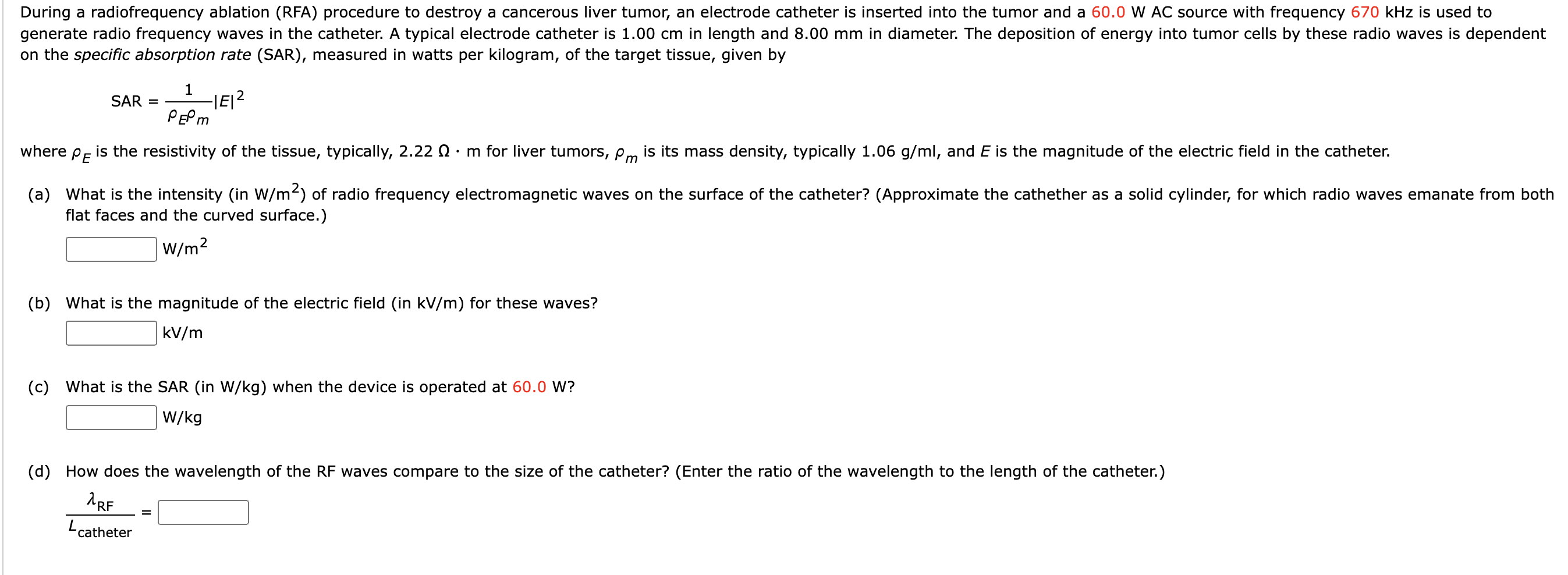 Solved On The Specific Absorption Rate Sar Measured In 