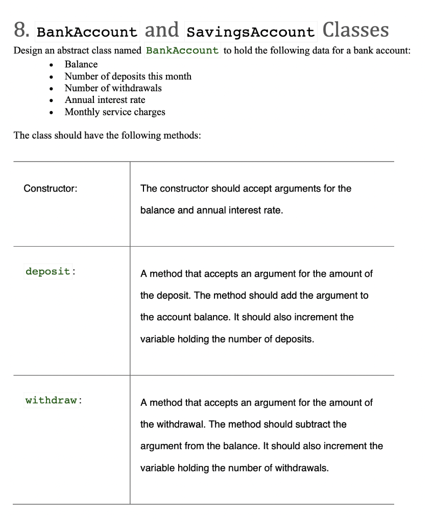 Solved 8. BankAccount and savingsAccount Classes . . Design | Chegg.com