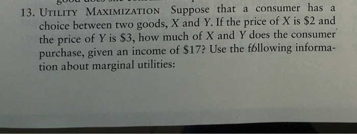 13 Utility Maximization Suppose That A Consumer Has