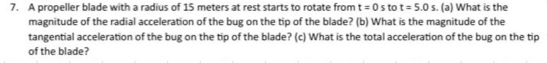 Solved 7. A propeller blade with a radius of 15 meters at | Chegg.com
