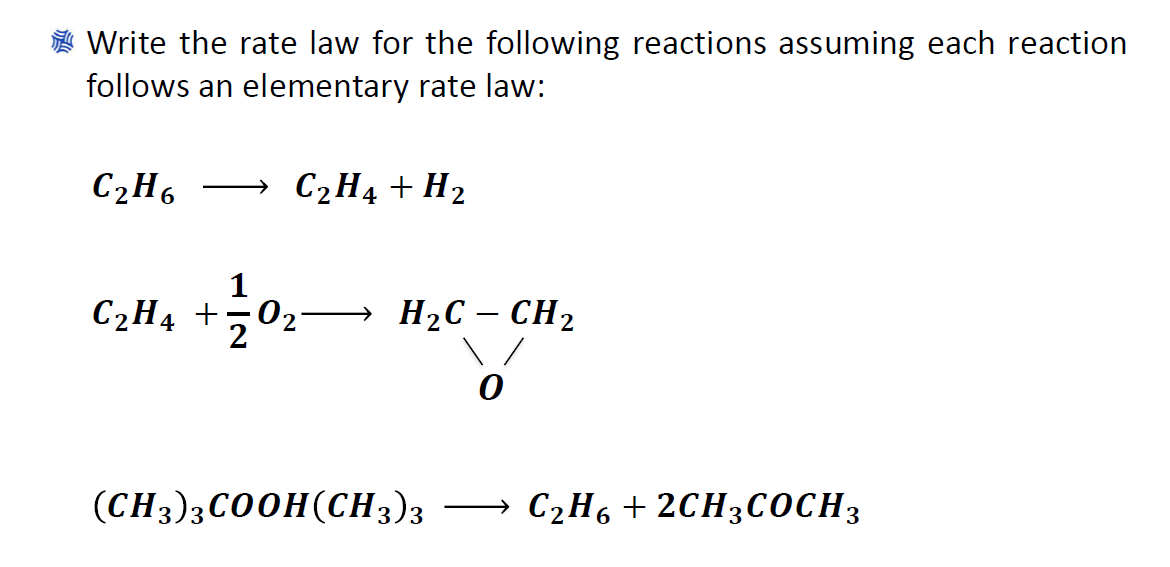 Solved Write the rate law for the following reactions | Chegg.com