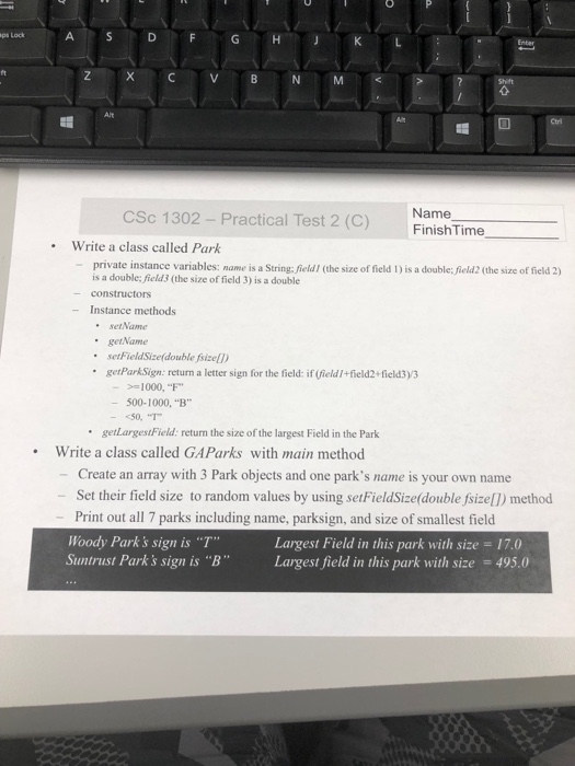 Solved ps Lock G H K L Name CSc 1302 - Practical Test 2 (C) | Chegg.com