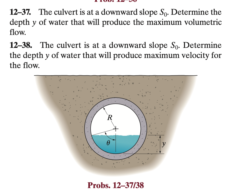 Solved 12-37. ﻿The culvert is at a downward slope S0. | Chegg.com