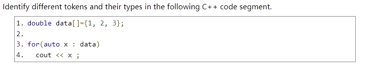 Solved Identify different tokens and their types in the | Chegg.com