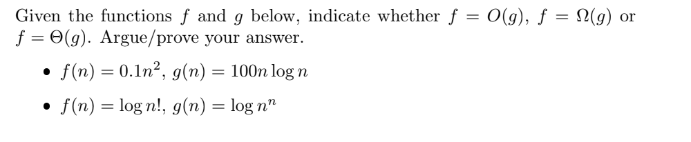 Solved = Given the functions f and g below, indicate whether | Chegg.com