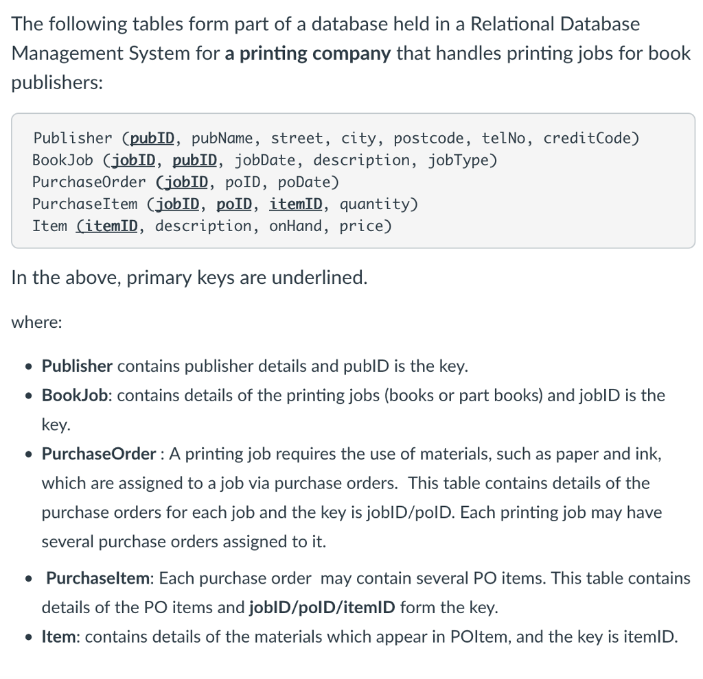 Solved The following tables form part of a database held in | Chegg.com
