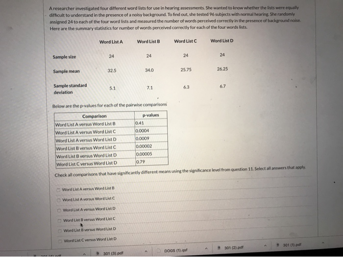 Solved A Researcher Investigated Four Different Word Lists Chegg