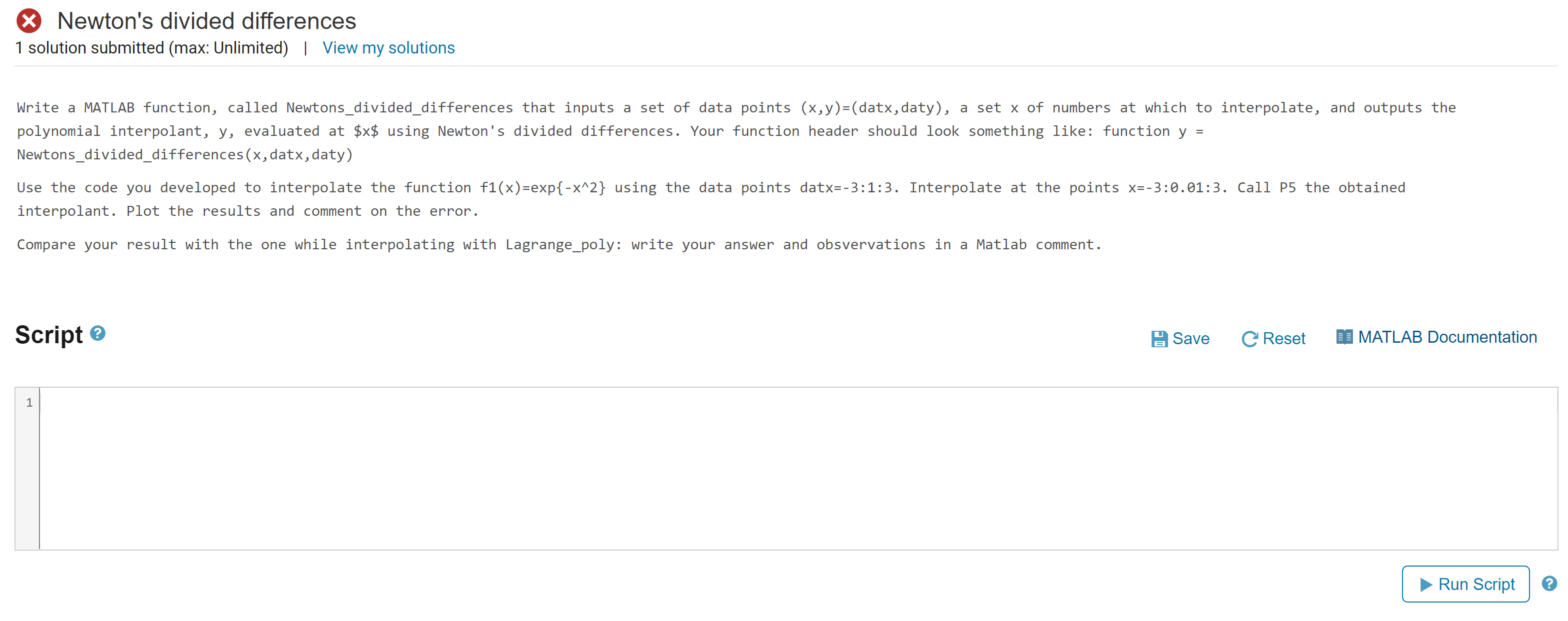 Solved Newtons Divided Differences 1 Solution Submitted